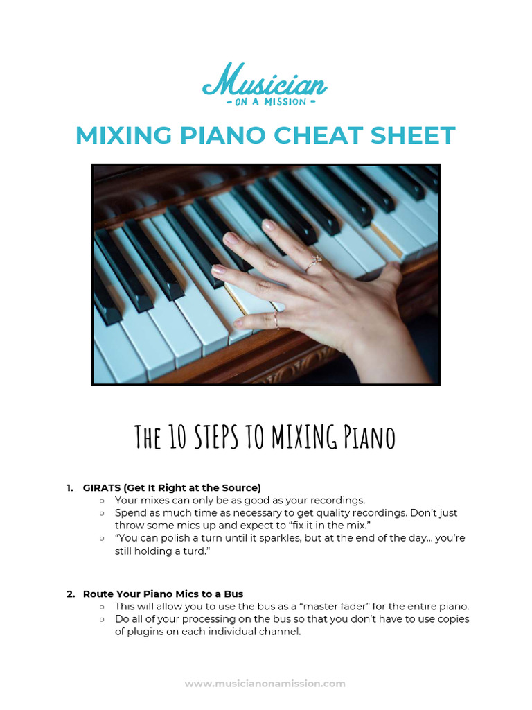 Mixing Piano Cheat Sheet | PDF | Equalization (Audio) | Audio Engineering