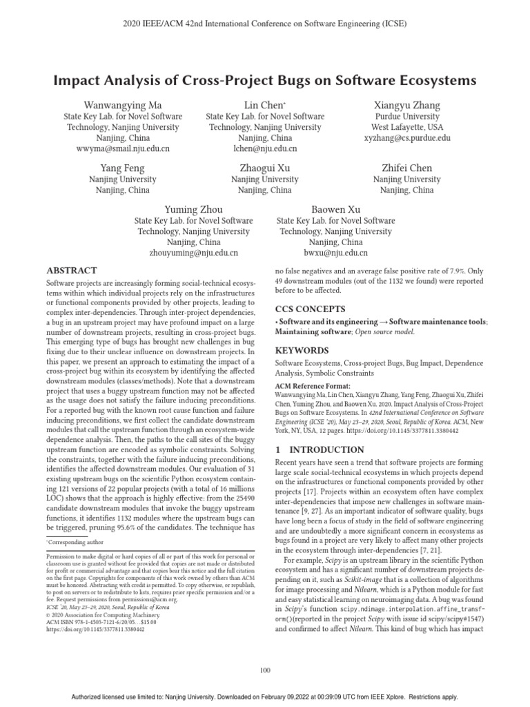 (2020-ICSE) Impact Analysis of Cross-Project Bugs On Software Ecosystems | PDF | Software Bug ...