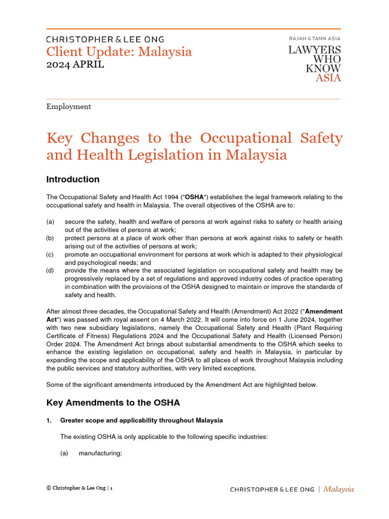 2024 - 04 - 16 Key Changes To Osha 2022 | PDF | Occupational Safety And ...