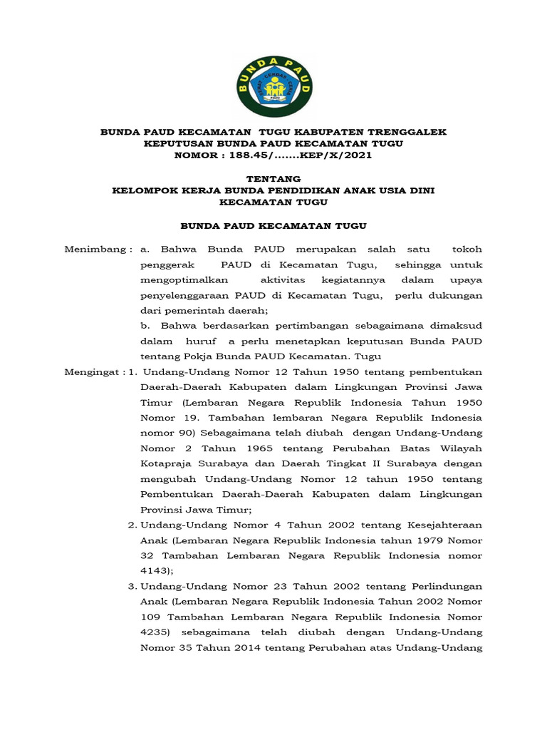 SK Bunda Paud Kecamatan Tugu | PDF