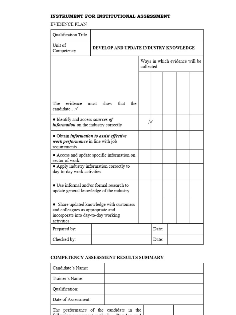 Institutional Assessment Evidence Plan | PDF