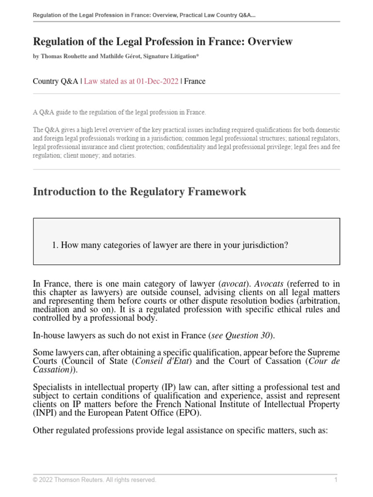 Overview of Legal Profession Regulation in France | PDF | Lawyer ...