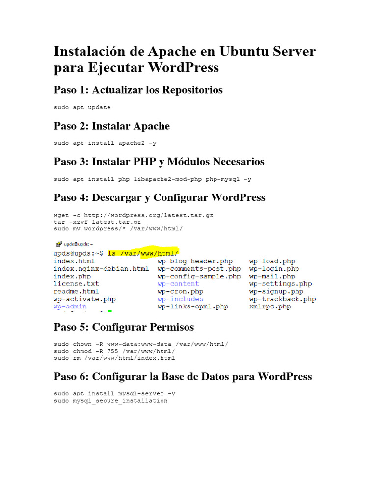 Actividad 7 - Instalación de Apache y Wordpress | PDF | Sudo | Contraseña