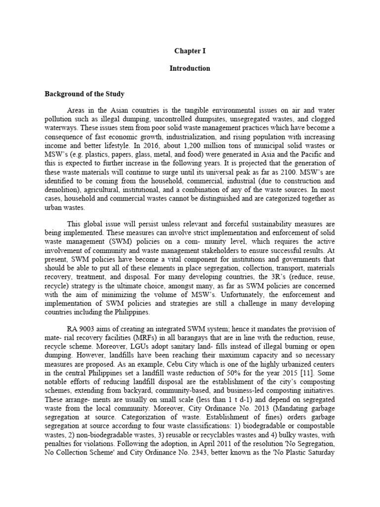 Chapter I Introduction | PDF | Waste Management | Municipal Solid Waste