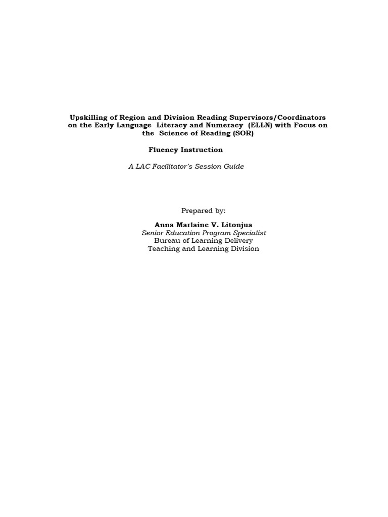 Session Guide - Fluency - SOR - Anna Marlaine Litonjua | PDF | Reading Comprehension | Fluency