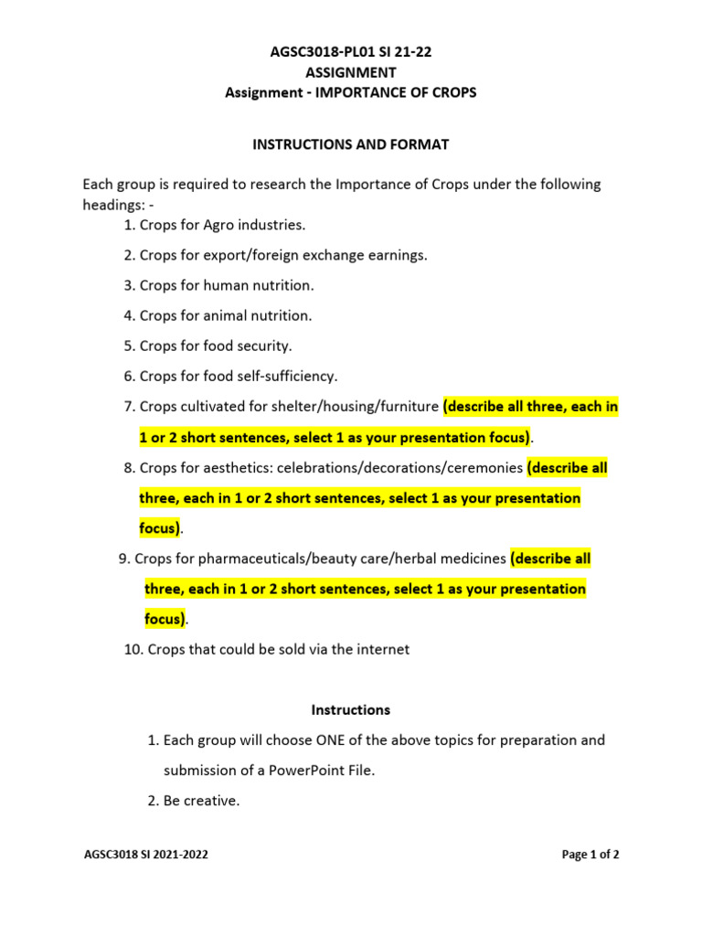 AGSC3018-PL01 Importance of Crops Assignment Instructions and Format ...