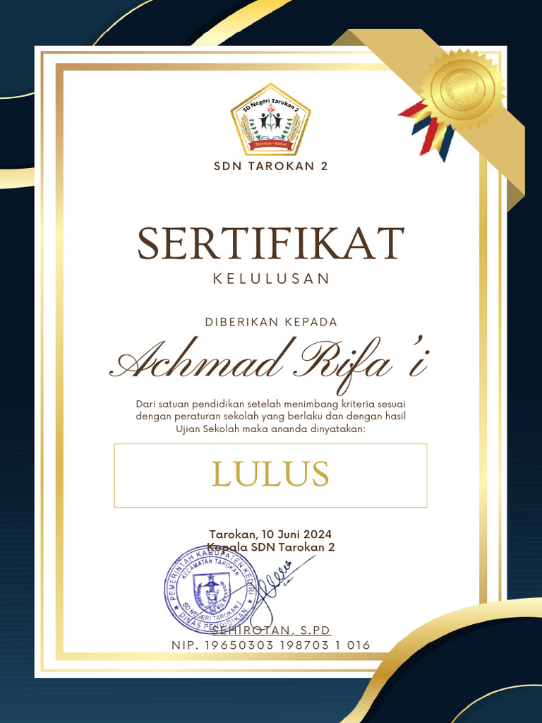 Putih Cokelat Elegan Sertifikat Kelulusan Portrait Certificate | PDF