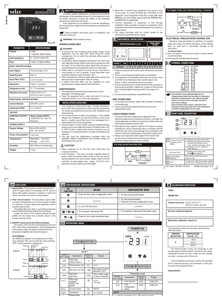 DTC231 Instruction Manual | PDF | Relay | Power Supply