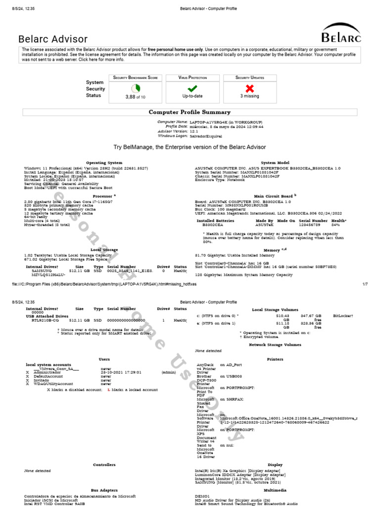 Belarc Advisor - Computer Profile | PDF | Microsoft Windows | I Pv6