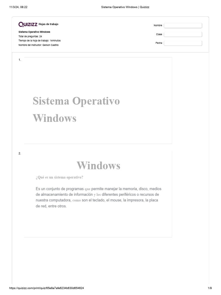Sistema Operativo Windows Quizizz | PDF | Microsoft Windows | Microsoft