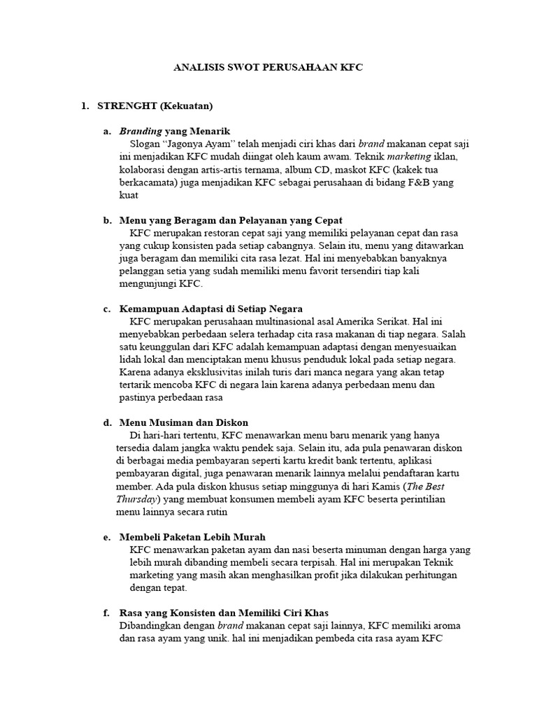 Analisis Swot Perusahaan KFC - Felita | PDF