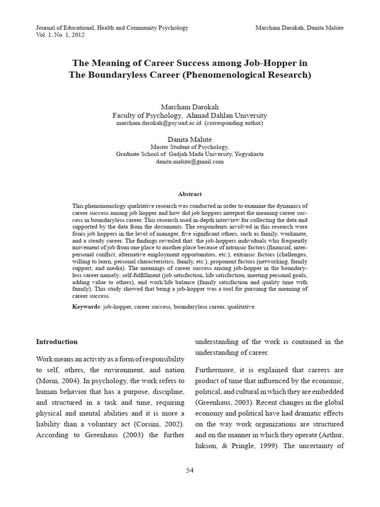 EN The Meaning of Career Success Among Job Hopper in The Boundaryless ...