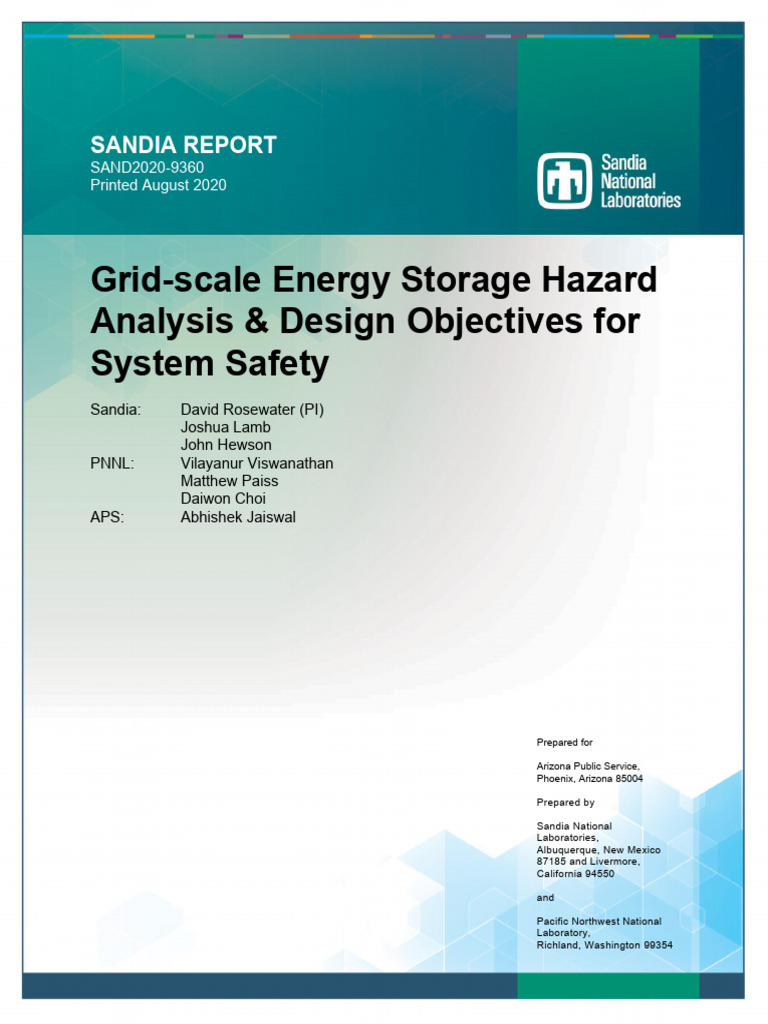 2020 - Grid-Scale Energy Storage Hazard Analysis - Design Objectives ...