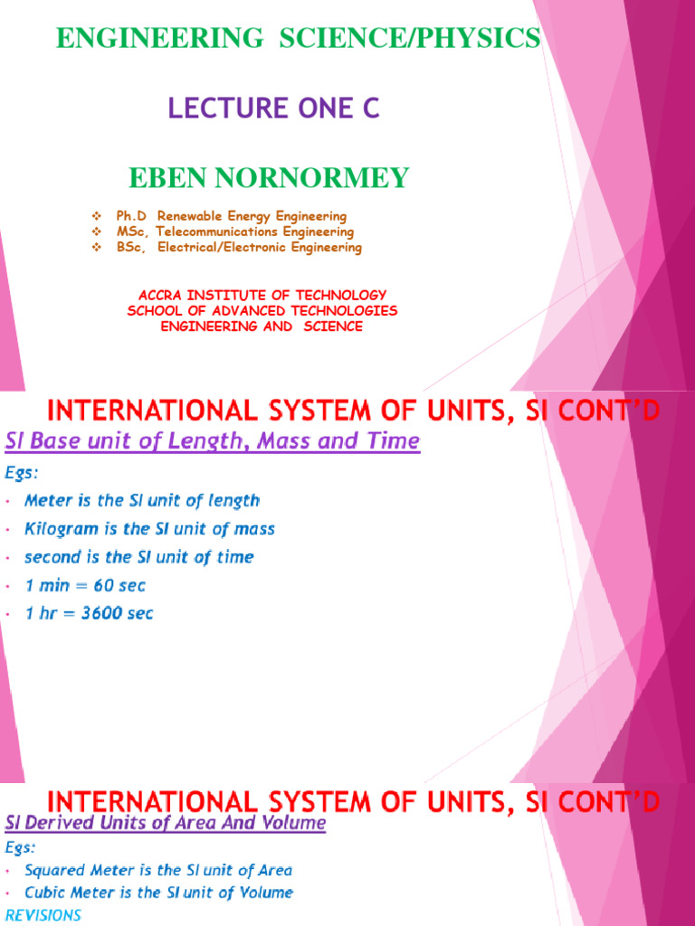 1c - International System of Units Lecture 1c | PDF | Pascal (Unit) | Weight