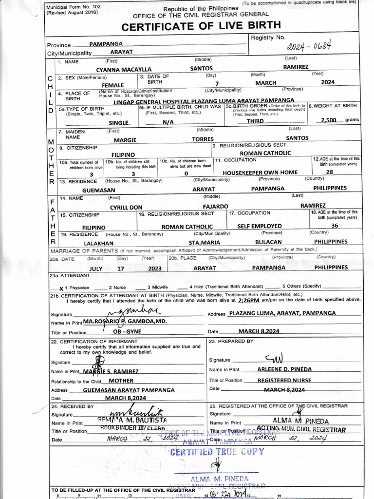 Certificate of Live Birth - Pampanga | PDF