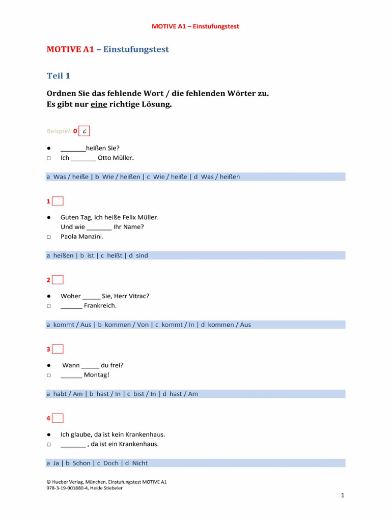 Motive A1 Einstufungstest 1 | PDF