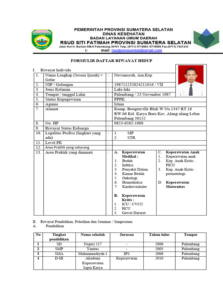 FORMULIR DAFTAR RIWAYAT HIDUP (Noviansyah) | PDF