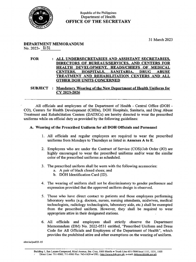 DOH Uniform Guidelines 2023-2026 | PDF | Blouse | Fashion