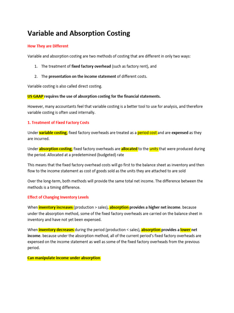 1.variable and Absorption Costing Annotated | PDF | Inventory | Economies