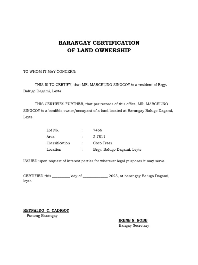 Barangay Certification | PDF