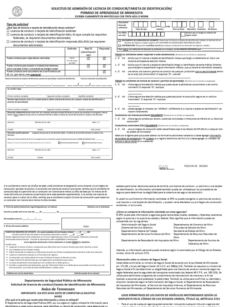 DL Application Form SPANISH | PDF | Licencia de conducir