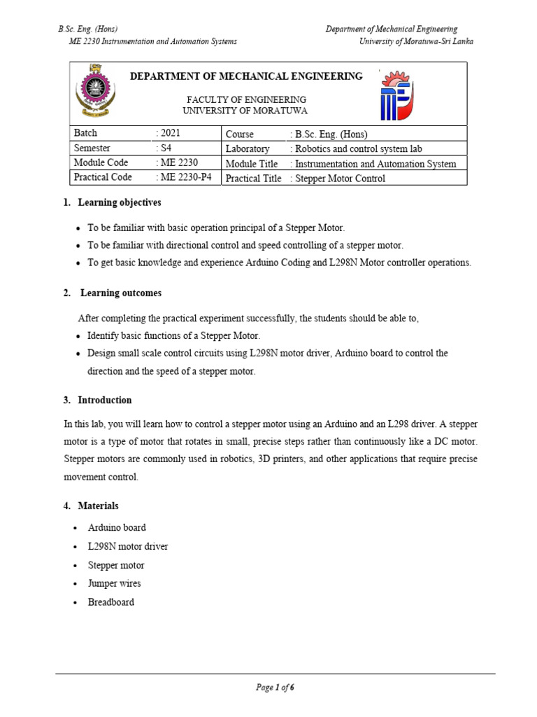 ME2230 P4 - Stepper Motors | PDF | Arduino | Engineering