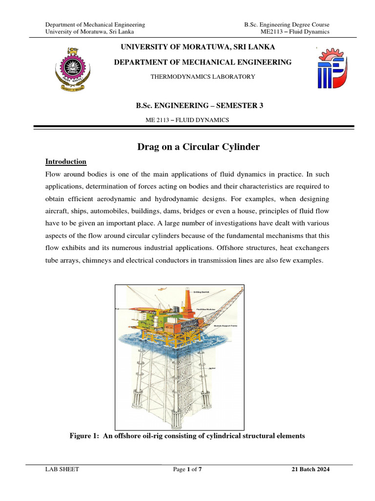 ME2113 - Drag On A Circular Cylinder | PDF | Drag (Physics) | Lift (Force)