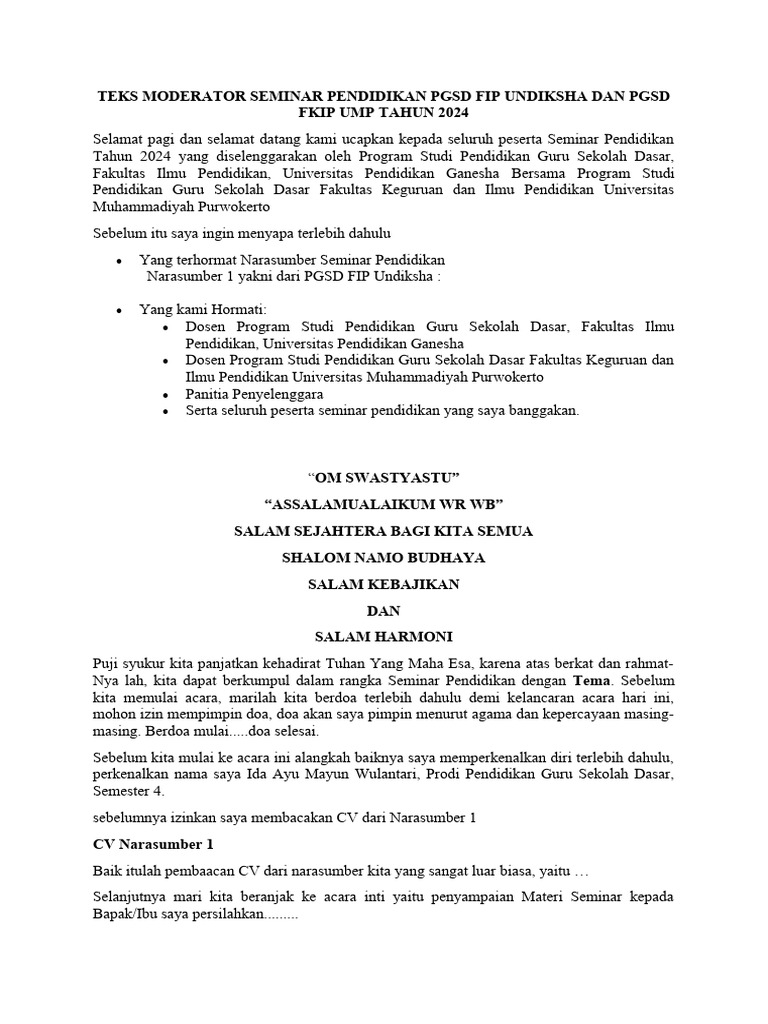 Teks Moderator PGSD Fkip Ump | PDF