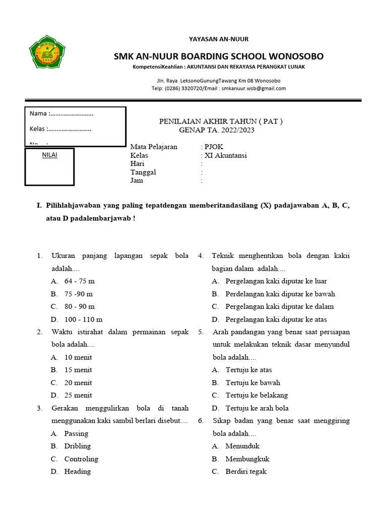 Soal Pat Penjas SMK Xi | PDF | Olahraga & Rekreasi