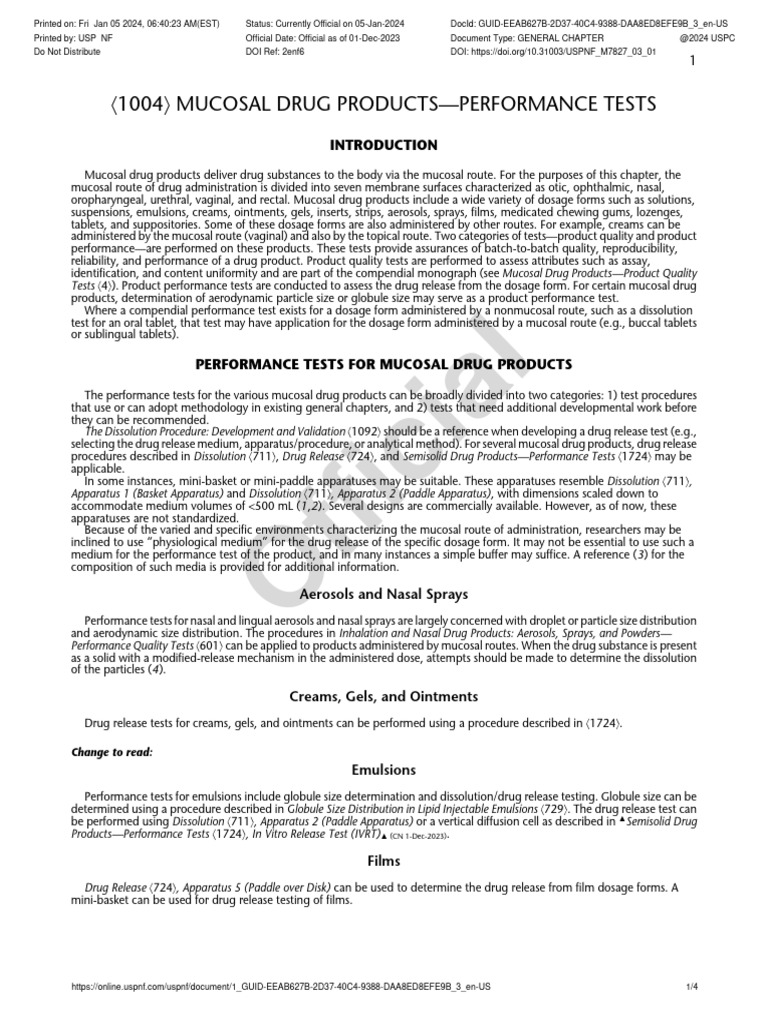 1004 Mucosal Drug Products-Performance Tests | PDF | Topical Medication ...
