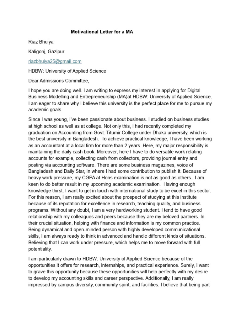 Motivational Letter For HBDW Uni | PDF | Science | Social Psychology