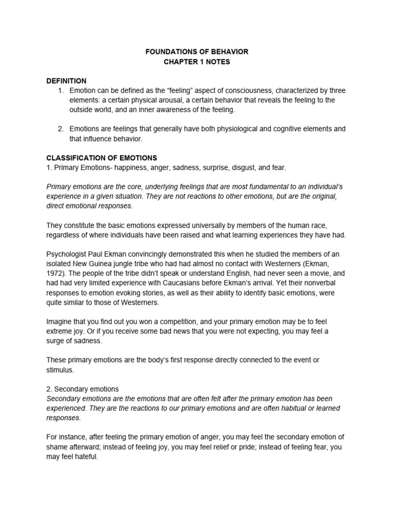 Emotion Notes | PDF | Emotions | Motivational