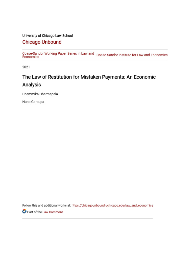 The Law of Restitution For Mistaken Payments - An Economic Analysi ...