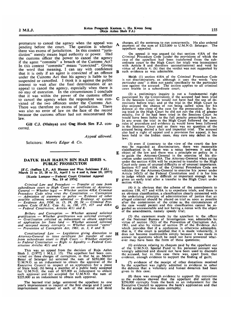 DATUK HAJI HARUN BIN HAJI IDRIS V PUBLIC PROSECUTOR | PDF