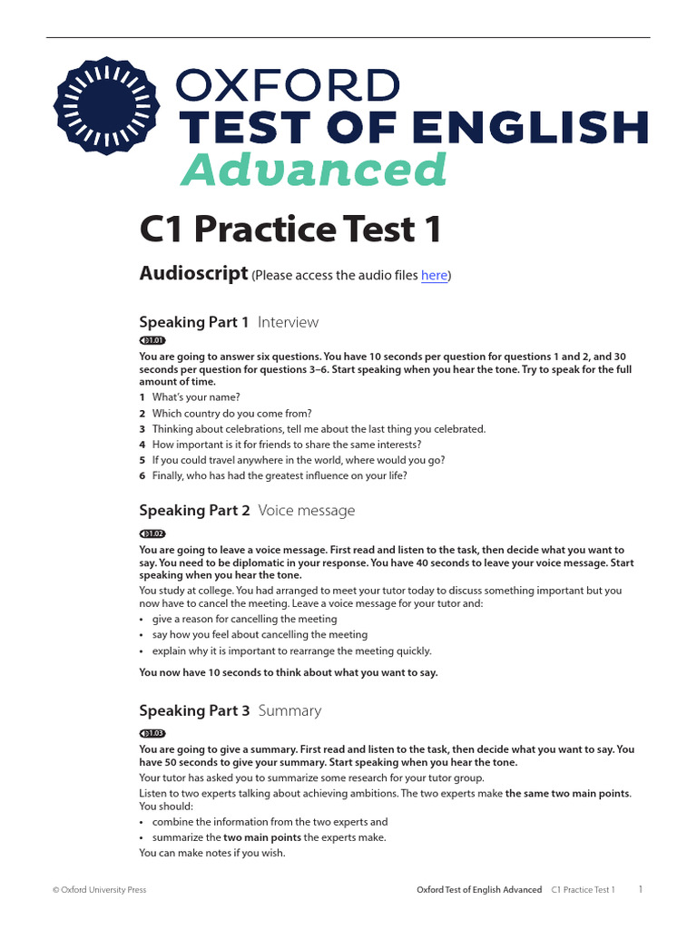 Ote C1 Practice Test 1 Audioscript Pdf Recycling Clothing