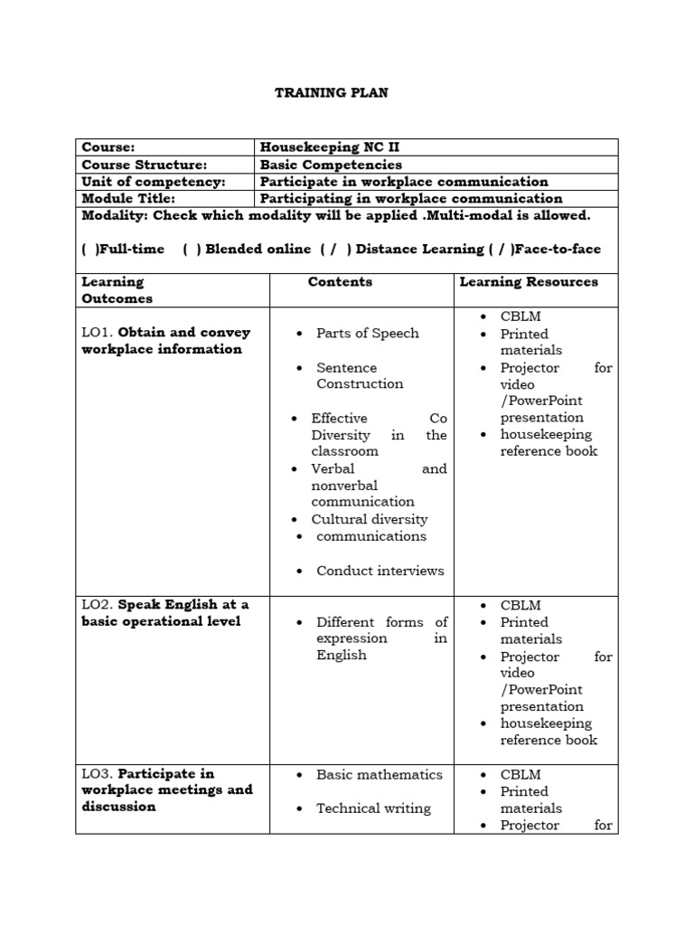 Training Plan - Housekeeping | PDF | Occupational Safety And Health ...