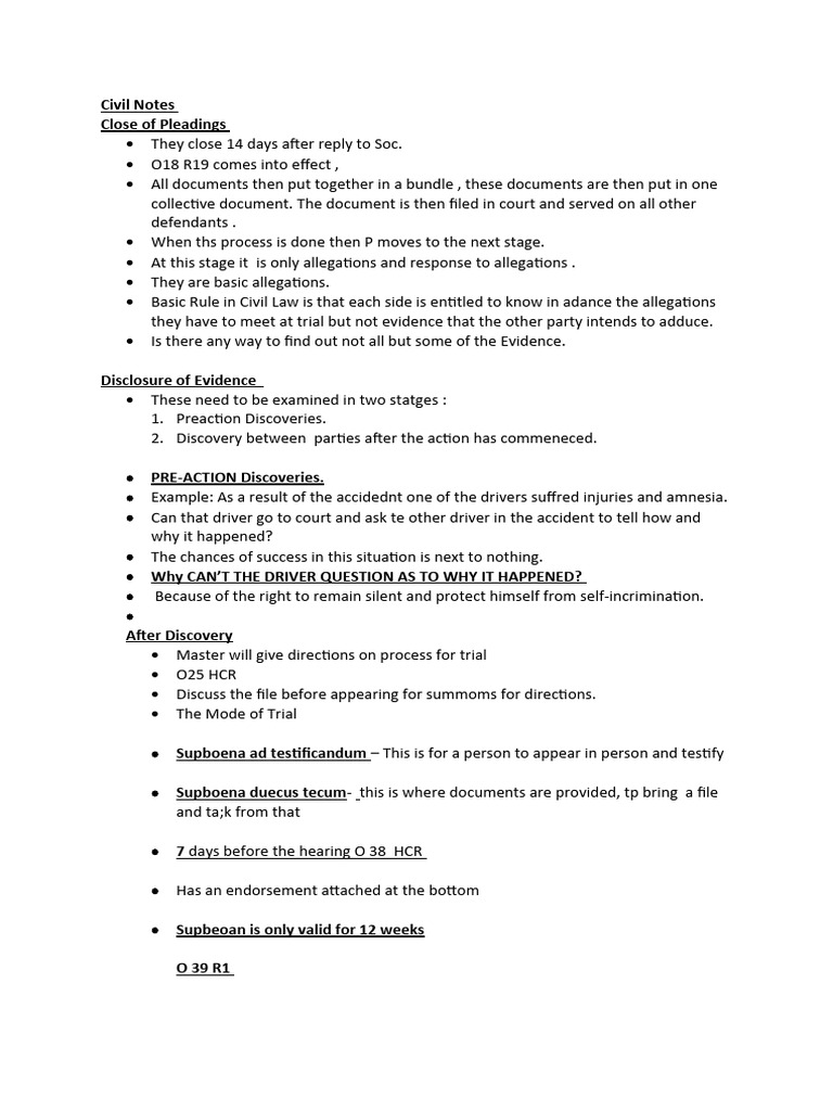 Civil Notes | PDF | Discovery (Law) | Appeal Civil Notes | PDF | Discovery (Law) | Appeal