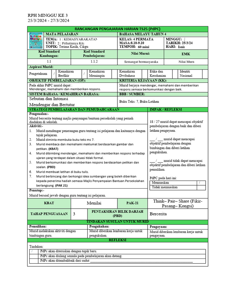 Rancangan Pengajaran Harian TS25 | PDF | Sains & Matematika