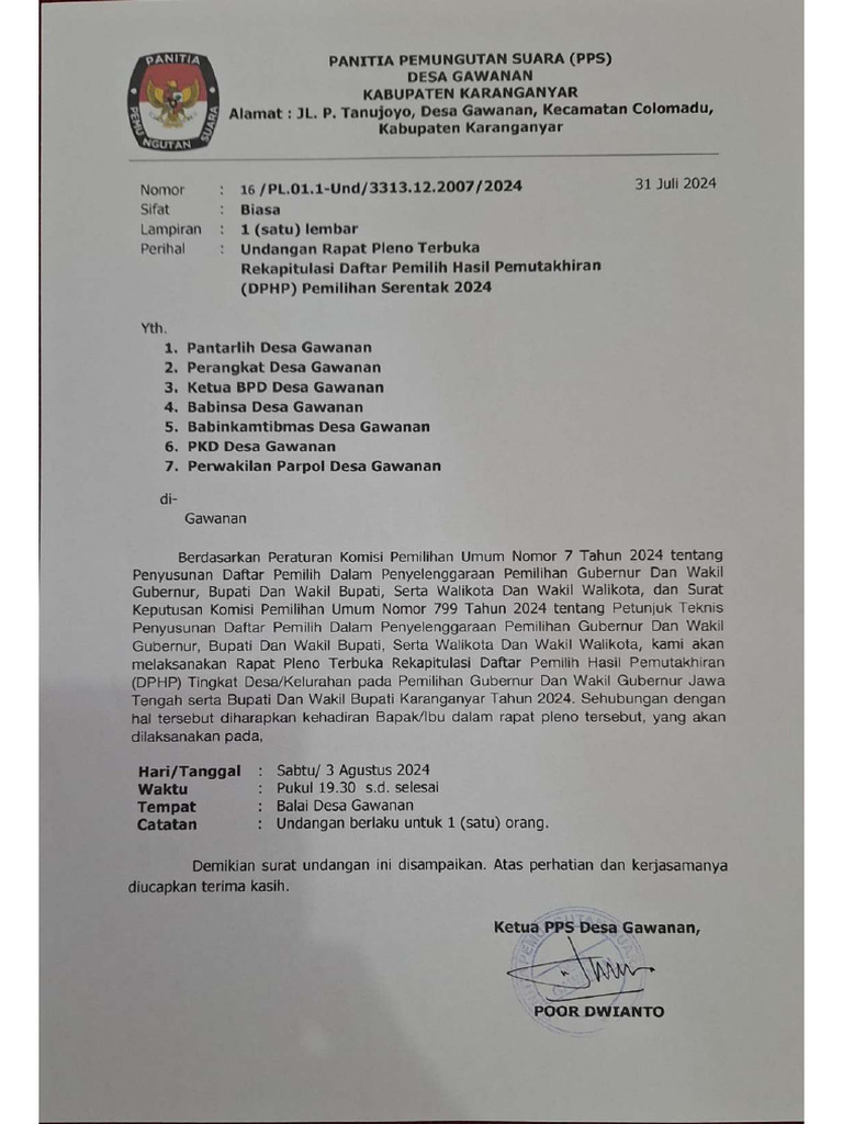 Undangan DPHP 030824 | PDF