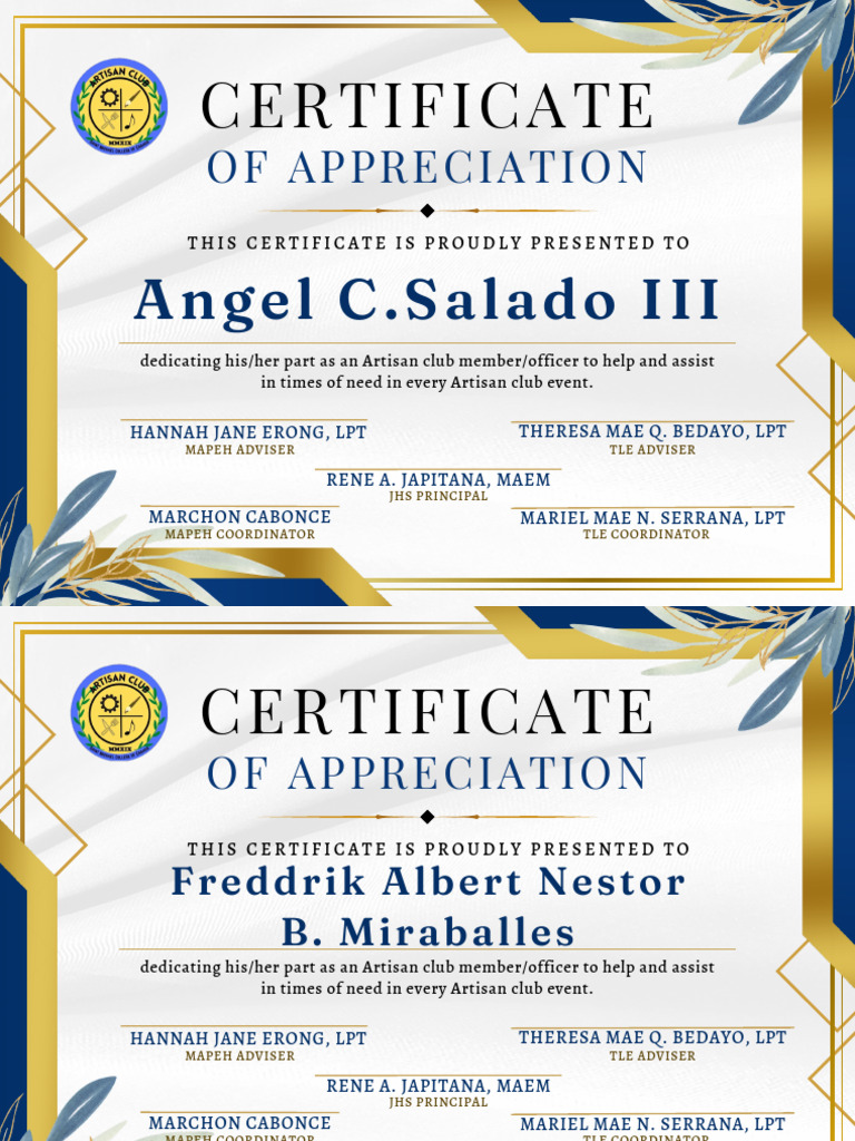 Artisan Club Certificates | PDF | Cooking, Food & Wine