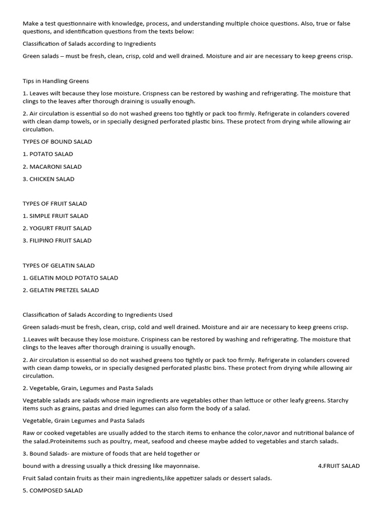 Tle 9 Topic 2ND Grading | PDF | Salad | Pasta