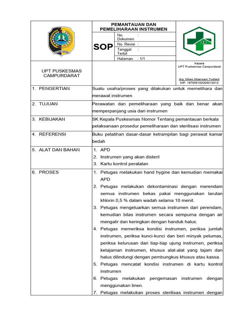 Sop Perawatan Dan Pemeliharaan Instrumen | PDF