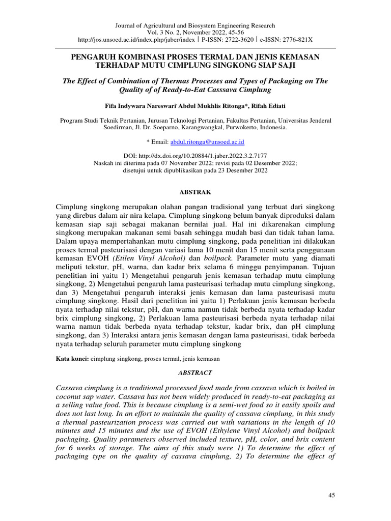 Mutu Cimplung Singkong: Proses Termal & Kemasan | PDF | Sains ...