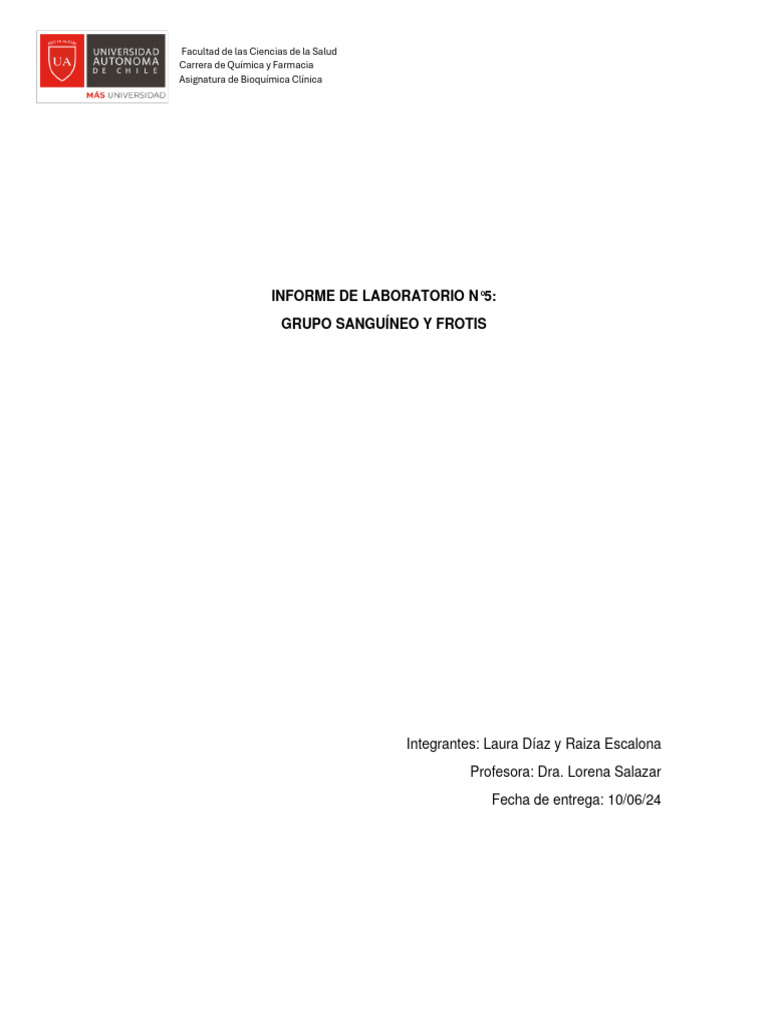 Informe de Laboratorio Sangre | PDF | Sangre | Especialidades Medicas
