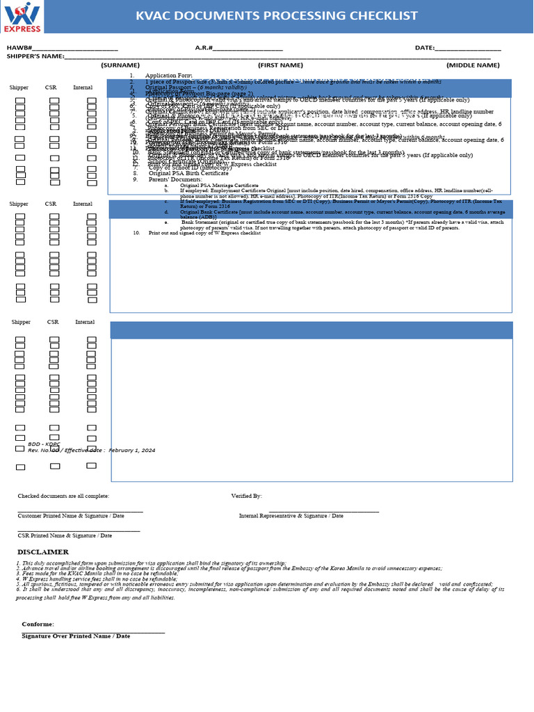 Korean Visa Checklist For W Express | PDF | Travel Visa | Passport