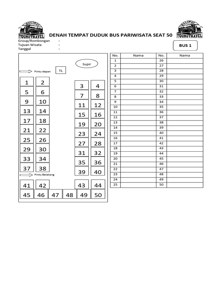 Denah Kursi Bus Pariwisata 50 Seat | PDF