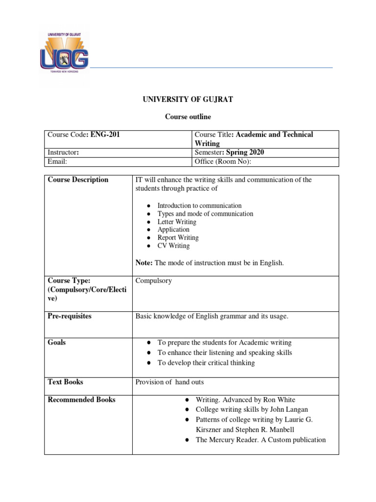 ENG-201 Academic Writing Syllabus | PDF | Communication | Human ...