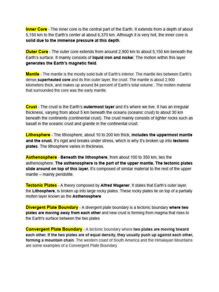 Earth's Layers & Geological Features | PDF | Plate Tectonics | Earth ...