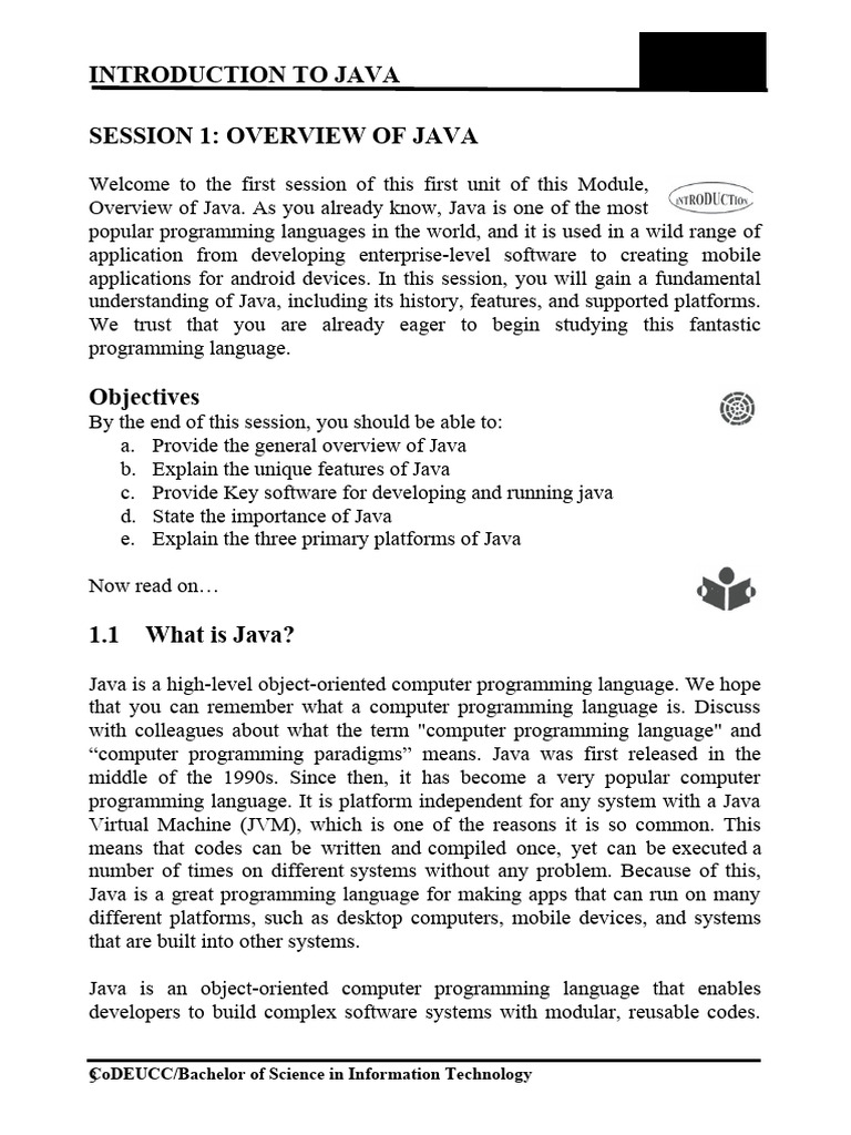 Unit 1 Session 1 | PDF | Java (Programming Language) | Java (Software Platform)