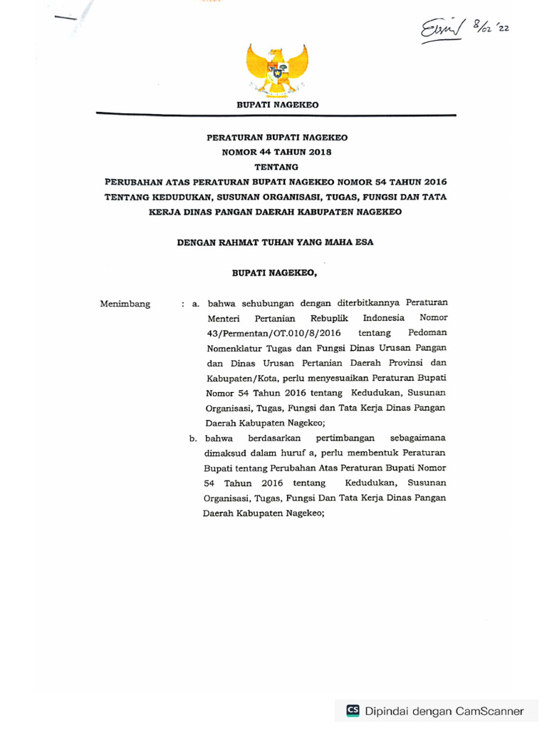 Perbub 44 Tahun 2018 | PDF